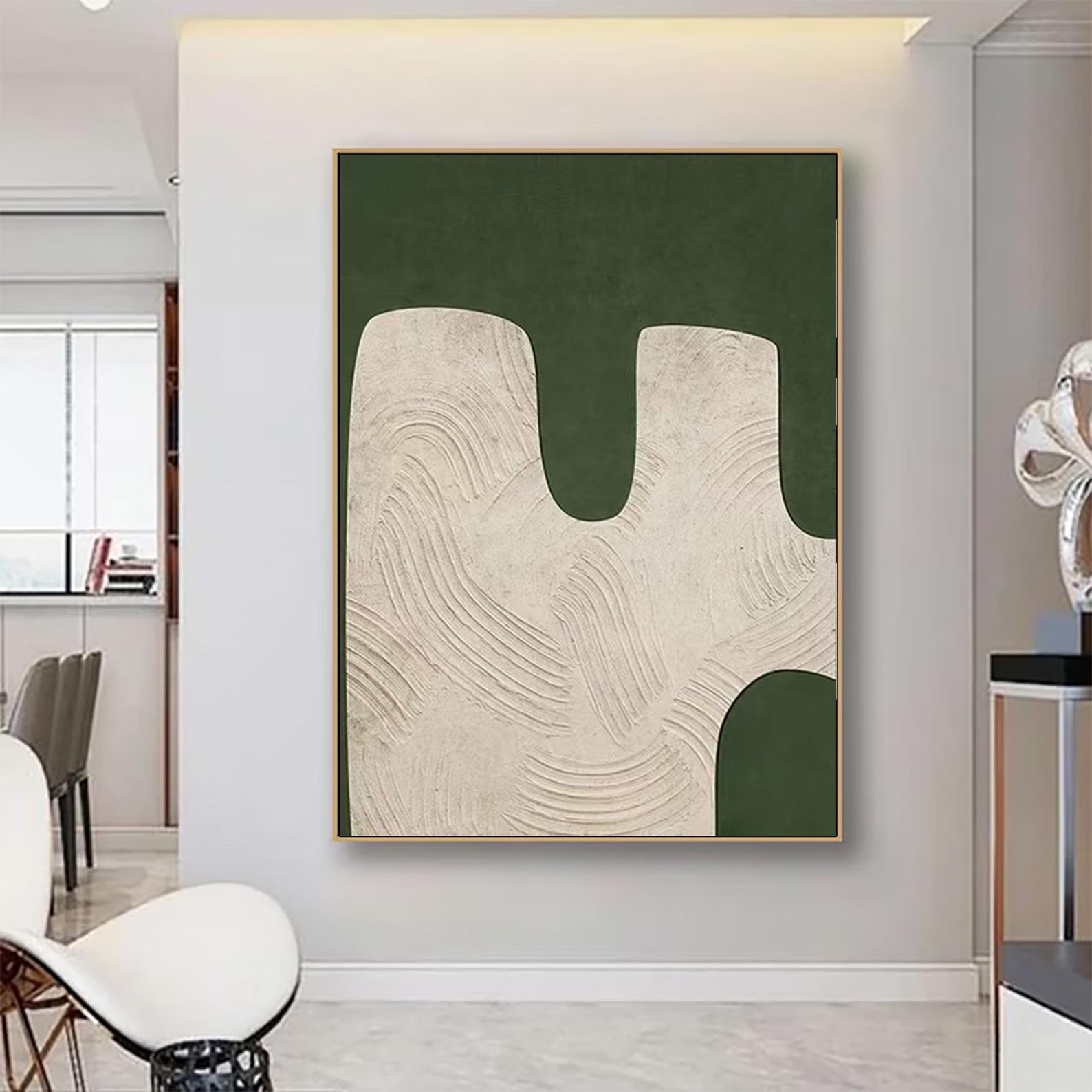 Mid Century Modern Texture Painting, Beige Green Abstract Canvas Art - Etsy