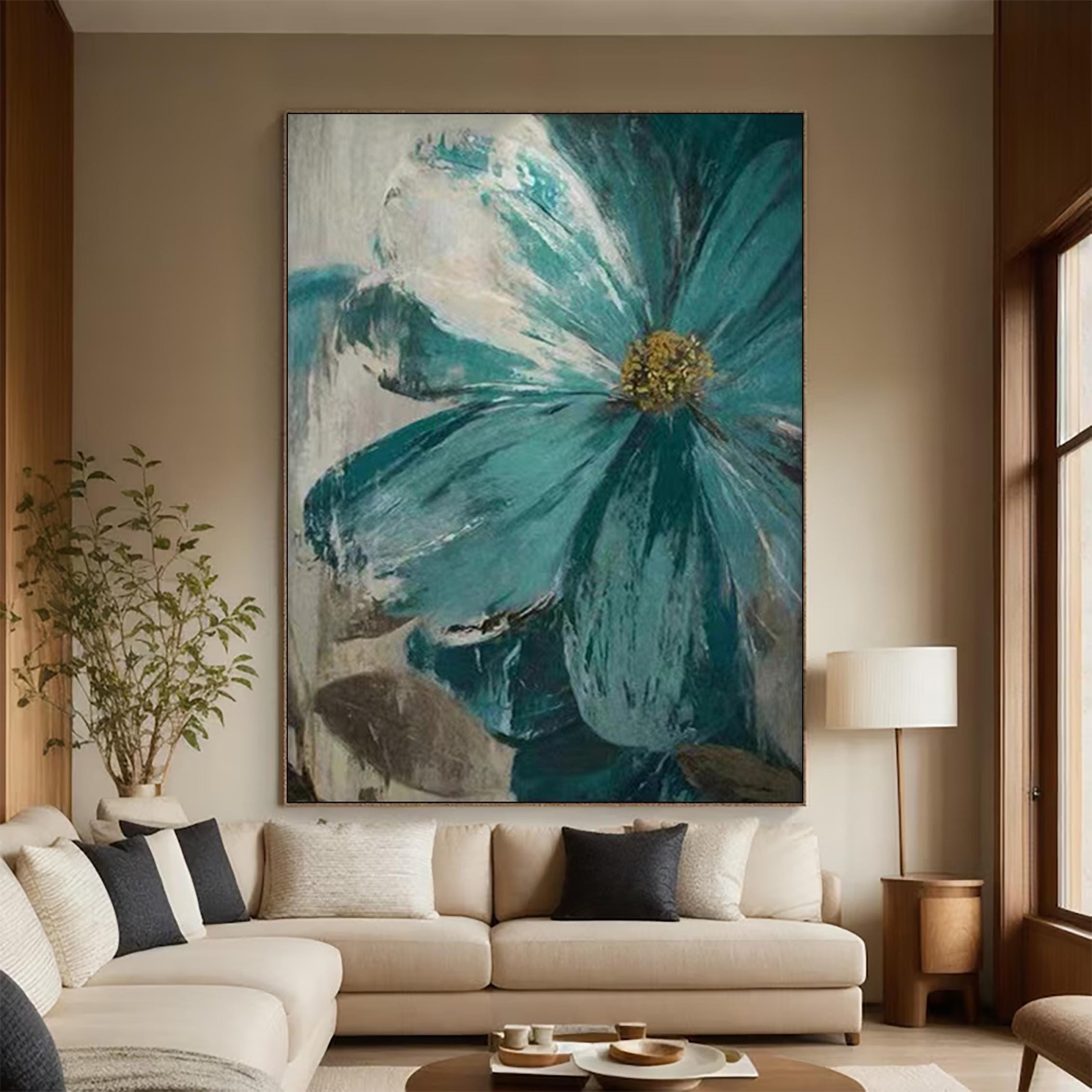 Original Green Flower Oil Painting on Canvas, Abstract Floral Painting ...
