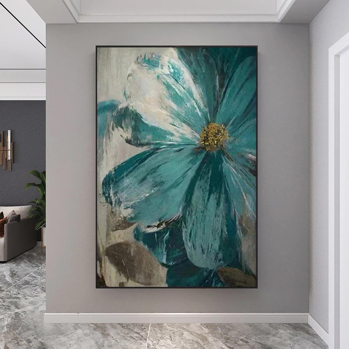 Green Floral Oil Painting on Canvas, Abstract Flower Wall Art - Etsy