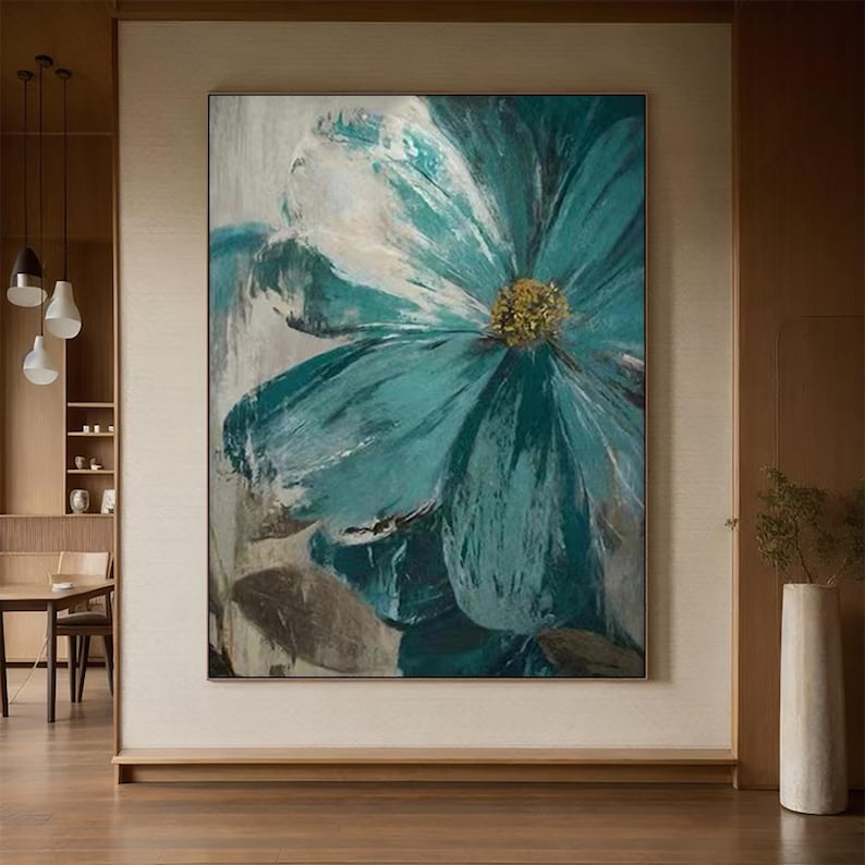 Green Floral Oil Painting on Canvas, Abstract Flower Wall Art - Etsy