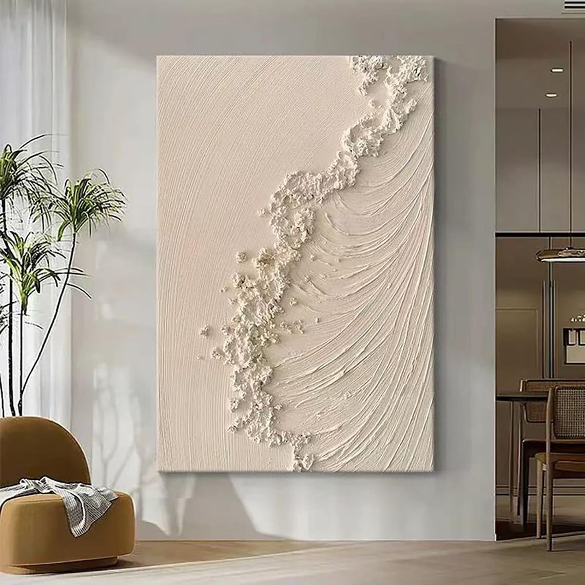3D Textured Ocean Waves Painting, Beige Abstract Canvas Wall Art - Etsy