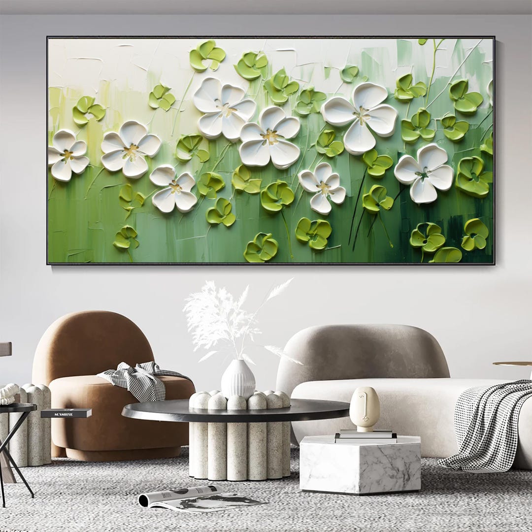 3D Green Leaf Oil Painting, Textured Floral Wall Art, Boho Decor - Etsy