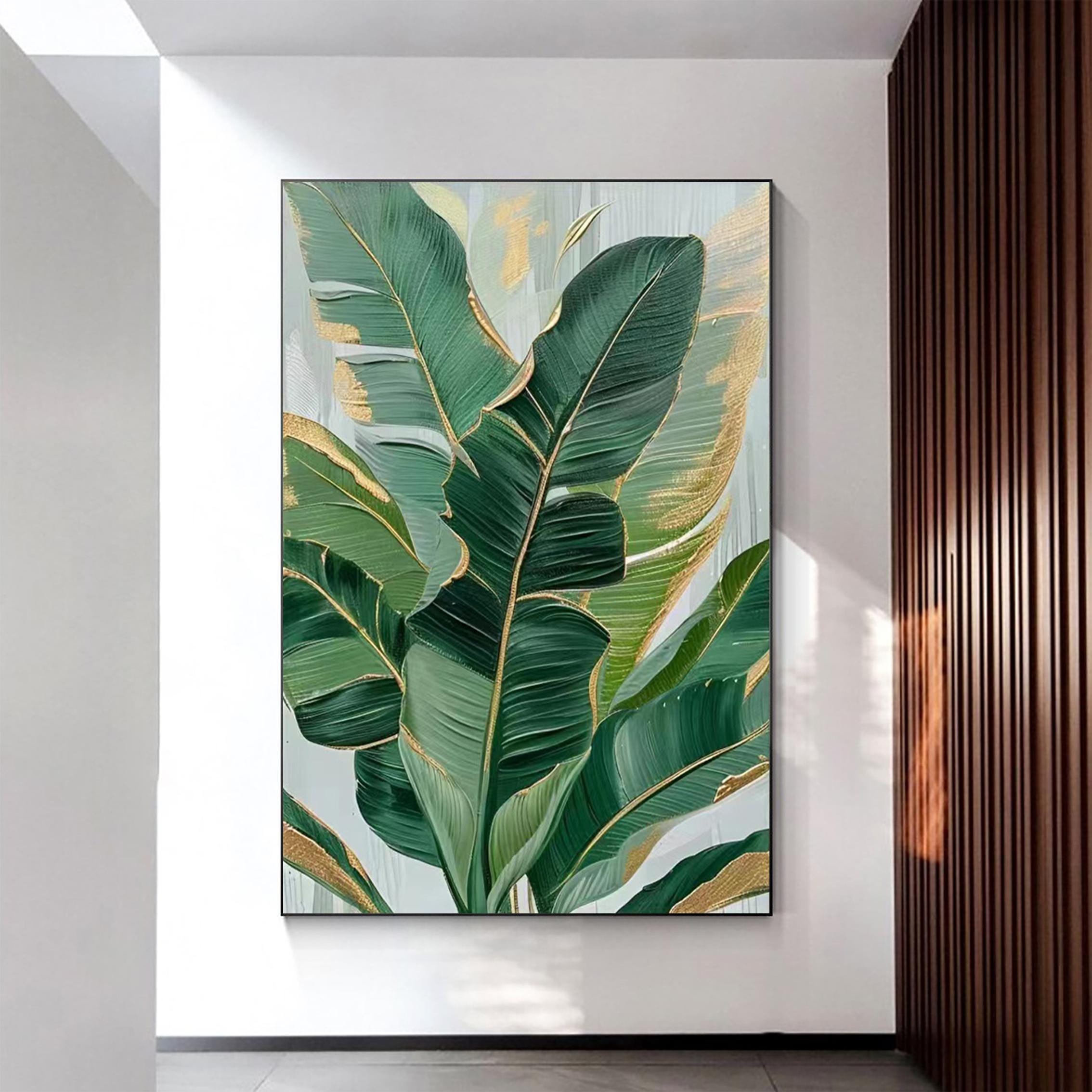 Green Leaf Textured Painting on Canvas: Minimalist Boho Wall Art - Etsy