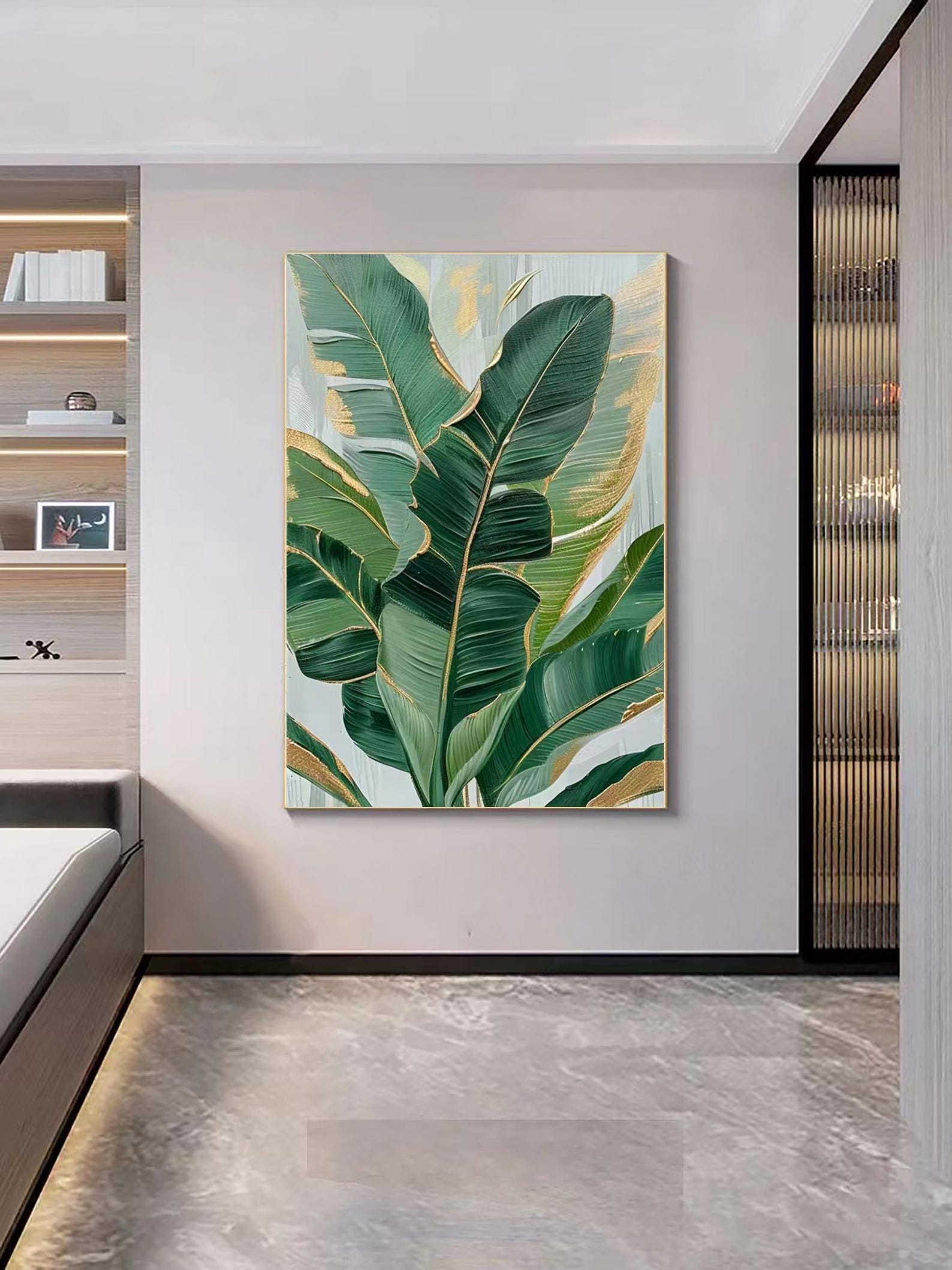 Green Leaf Textured Painting on Canvas: Minimalist Boho Wall Art - Etsy