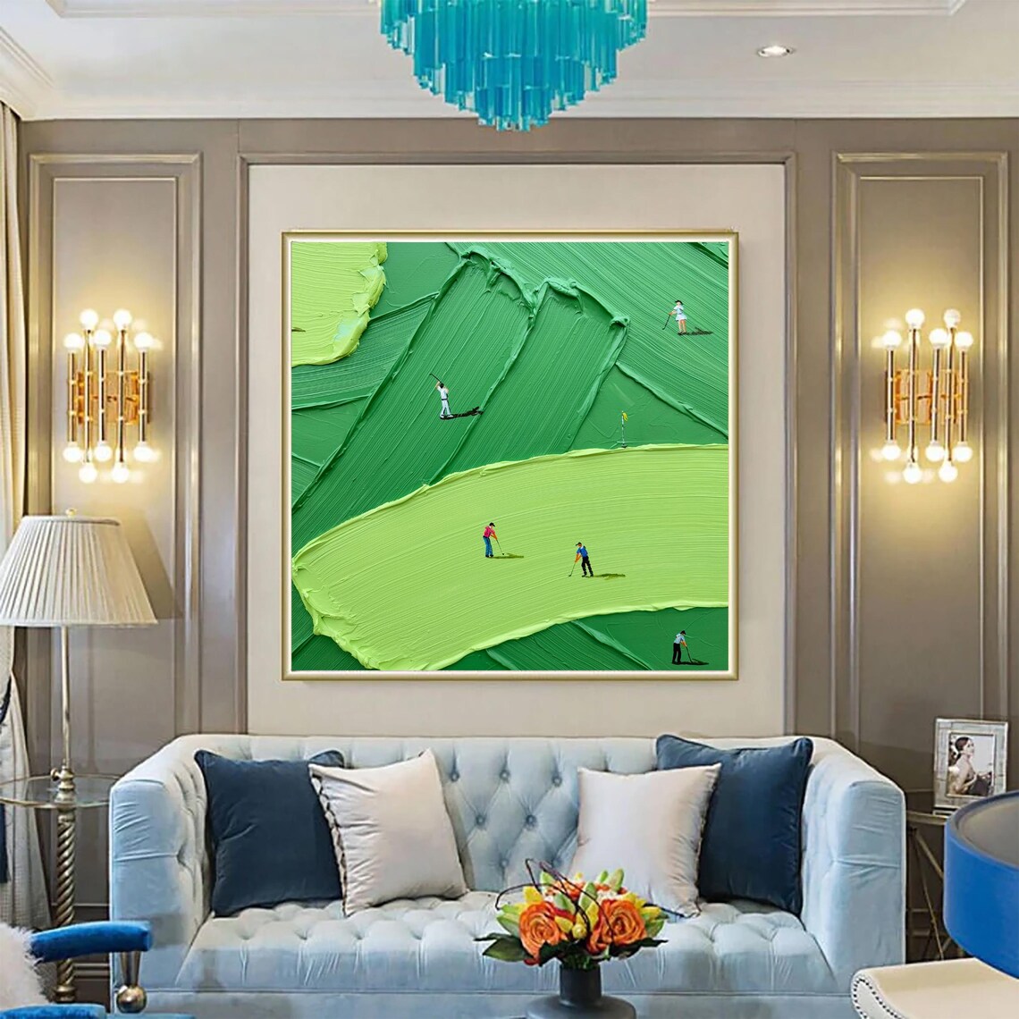 Green Abstract Golf Course Painting, Textured Wall Art - Etsy