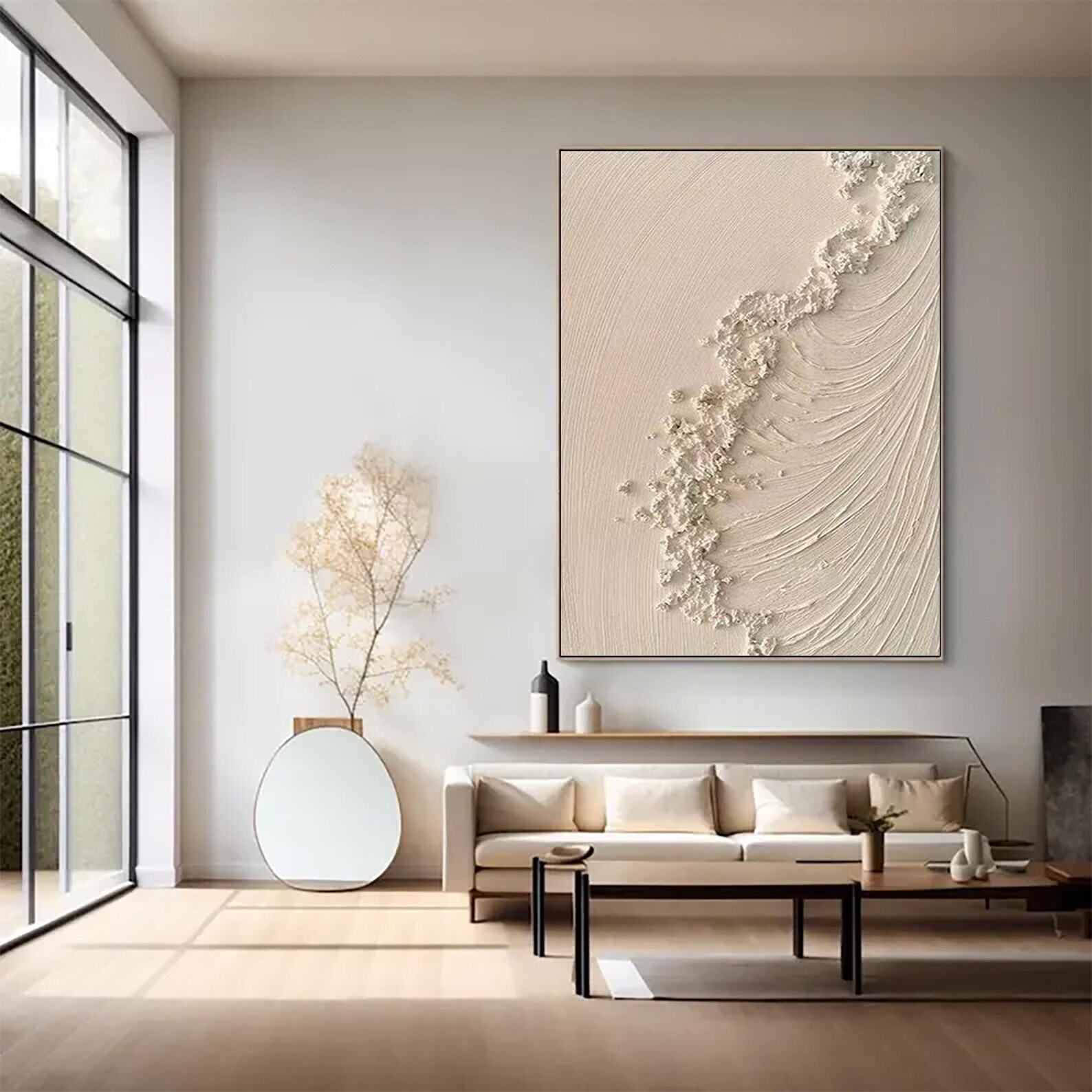 3D Textured Ocean Waves Painting, Beige Abstract Canvas Wall Art - Etsy