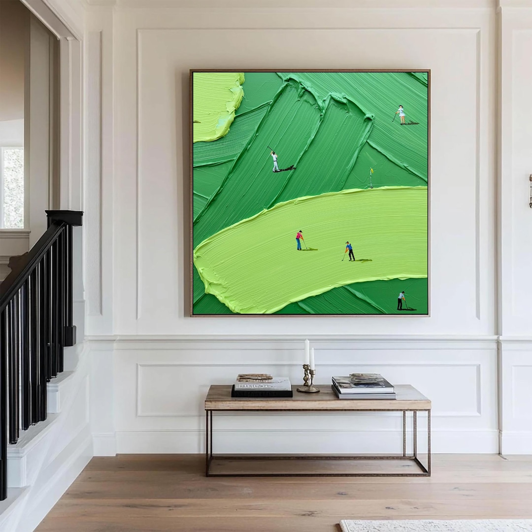 Large Green Abstract Painting Green Golf Canvas Wall Art Green Textured ...