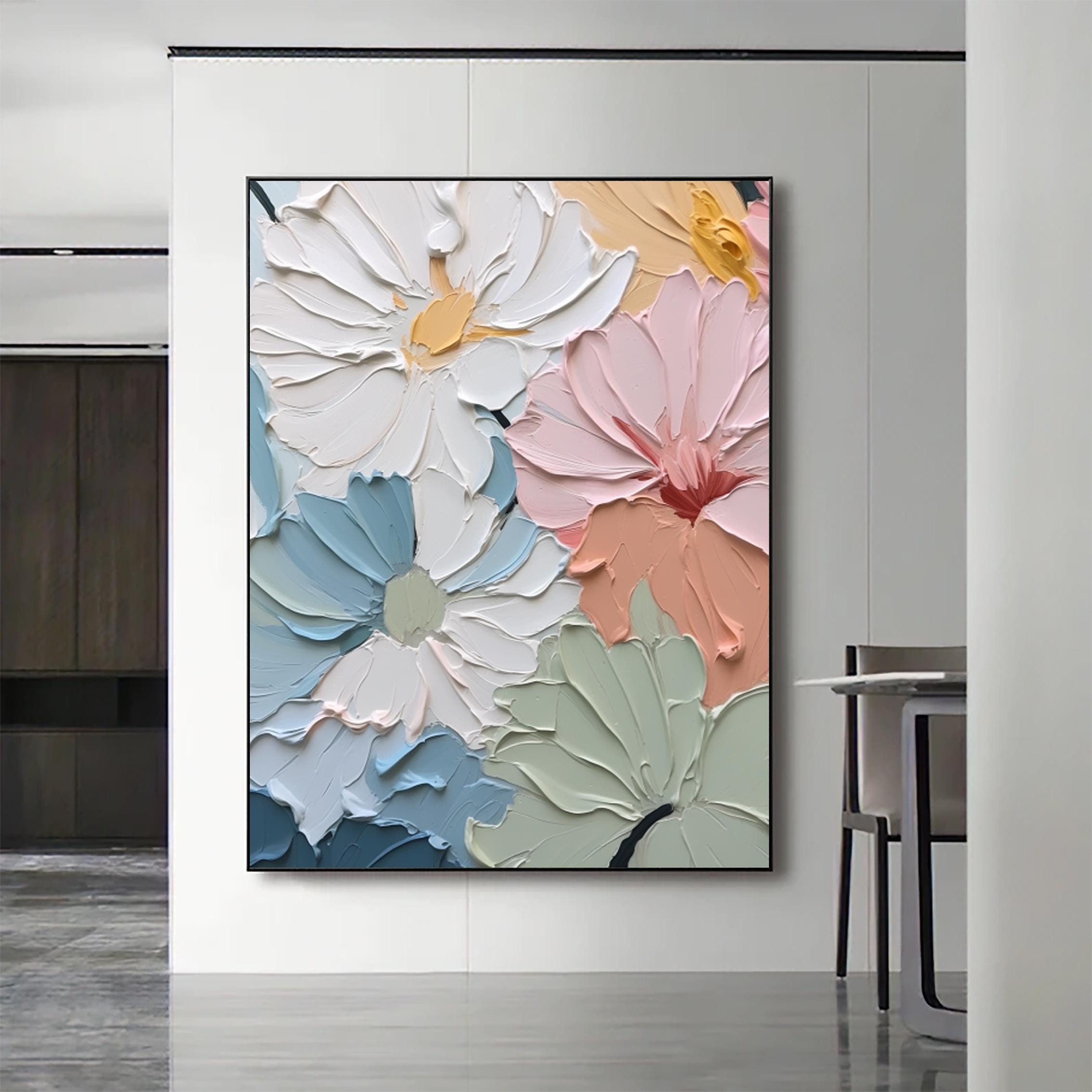 Textured Flower Painting on Canvas, 3D Abstract Wall Art Decor - Etsy