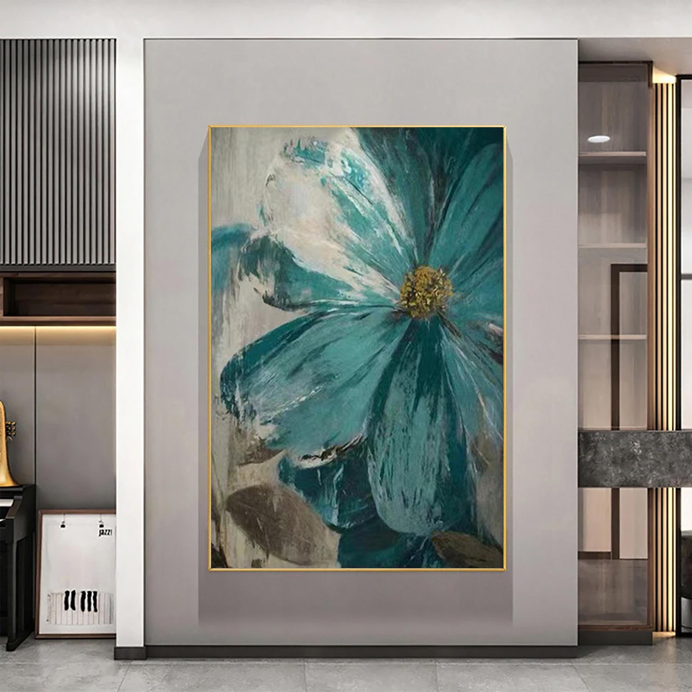 Original Green Flower Oil Painting on Canvas, Abstract Floral Painting ...