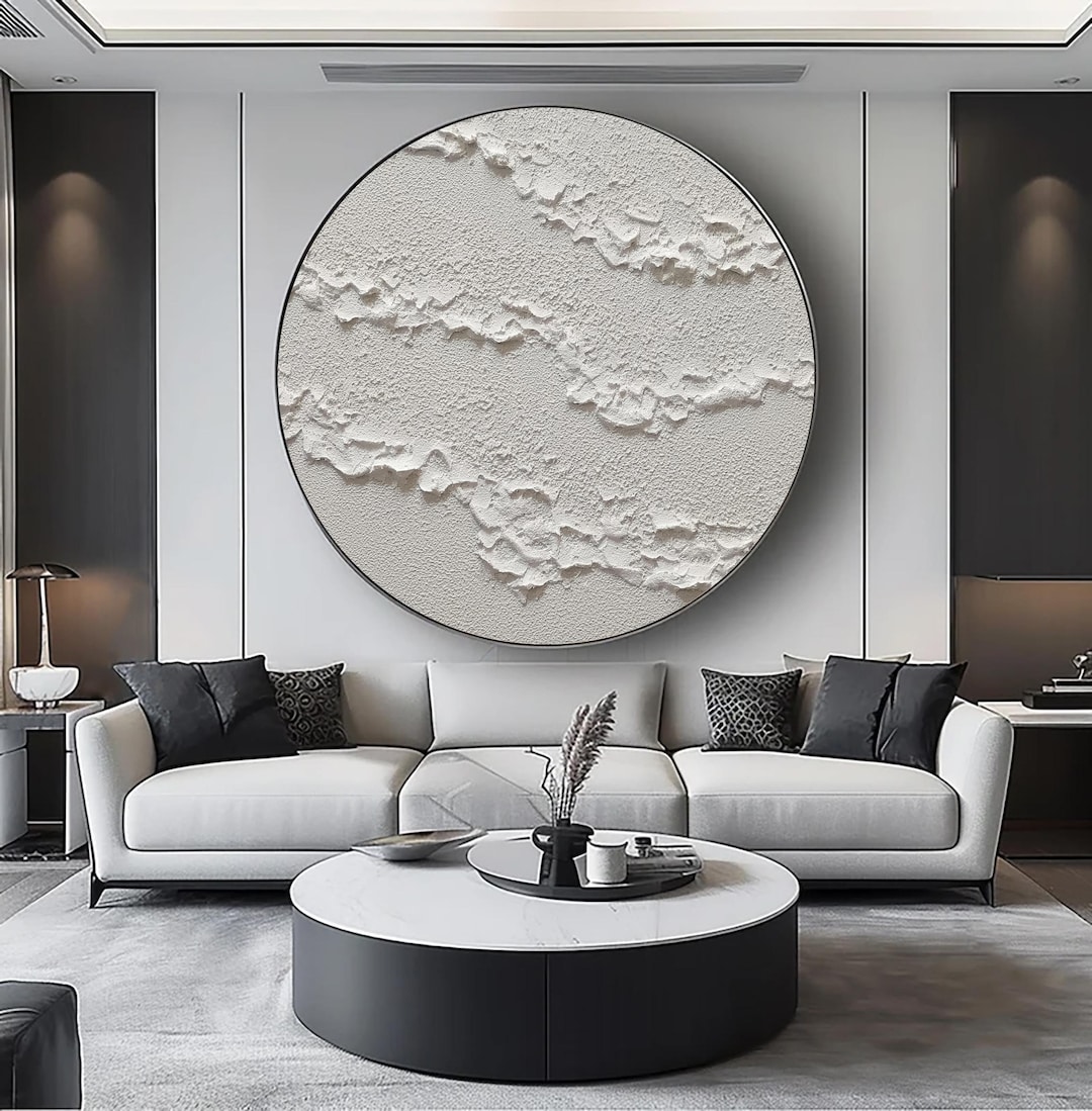 Textured White Circle Painting, 3D Minimalist Wall Art - Etsy