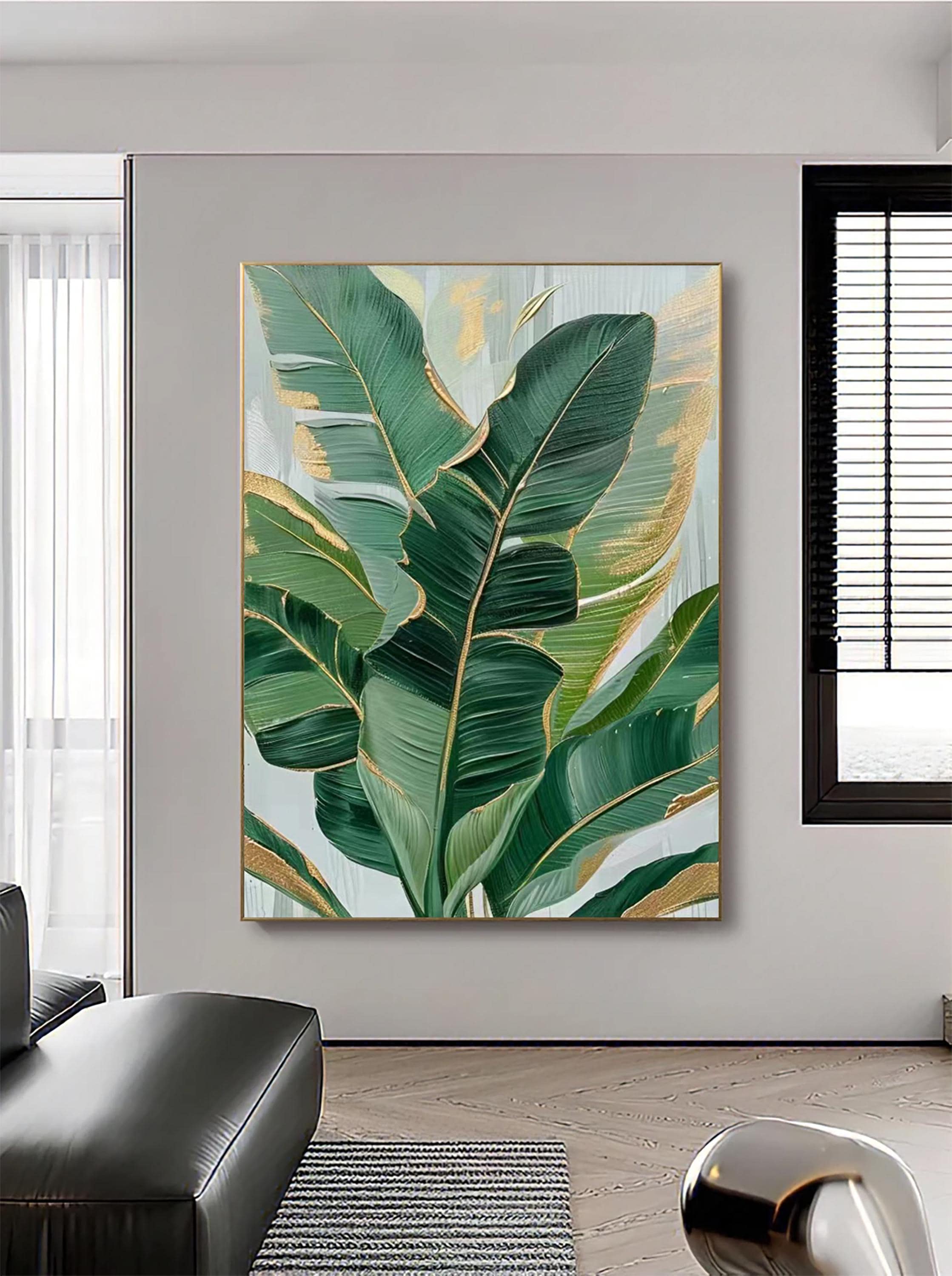 Green Leaf Textured Painting on Canvas: Minimalist Boho Wall Art - Etsy