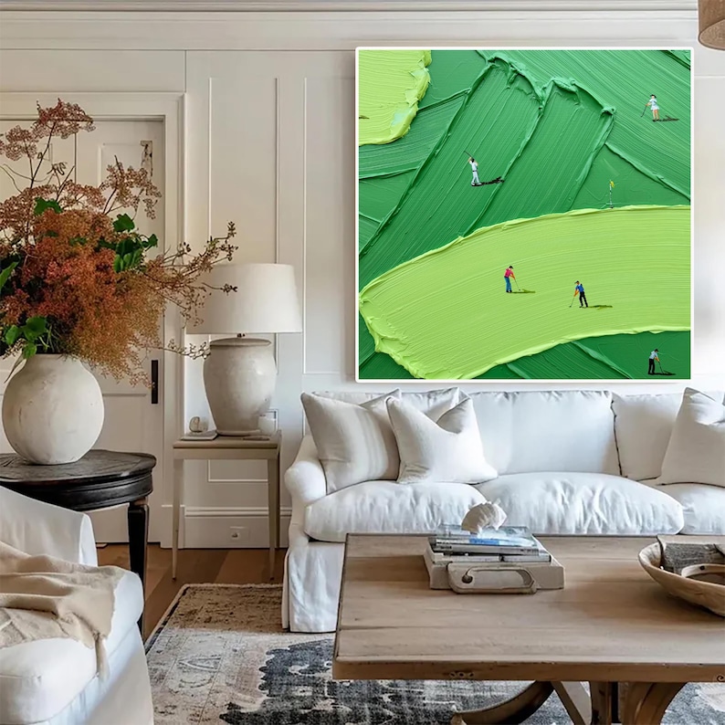 Large Green Abstract Painting Green Golf Canvas Wall Art Green Textured ...