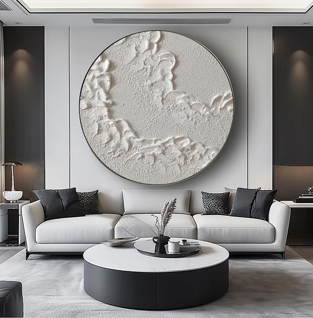 Circle White Textured Art,white Circle Abstract Painting,circle White ...