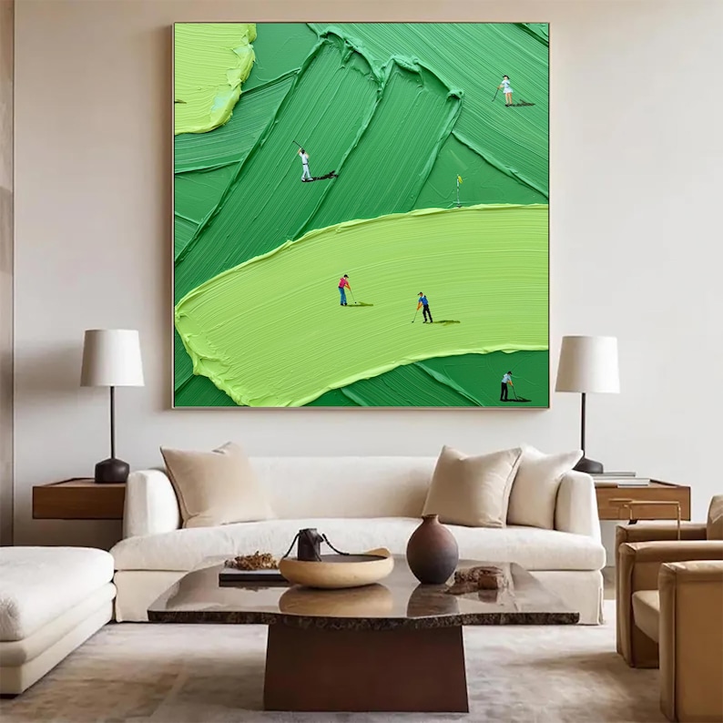 Large Green Abstract Painting Green Golf Canvas Wall Art Green Textured ...