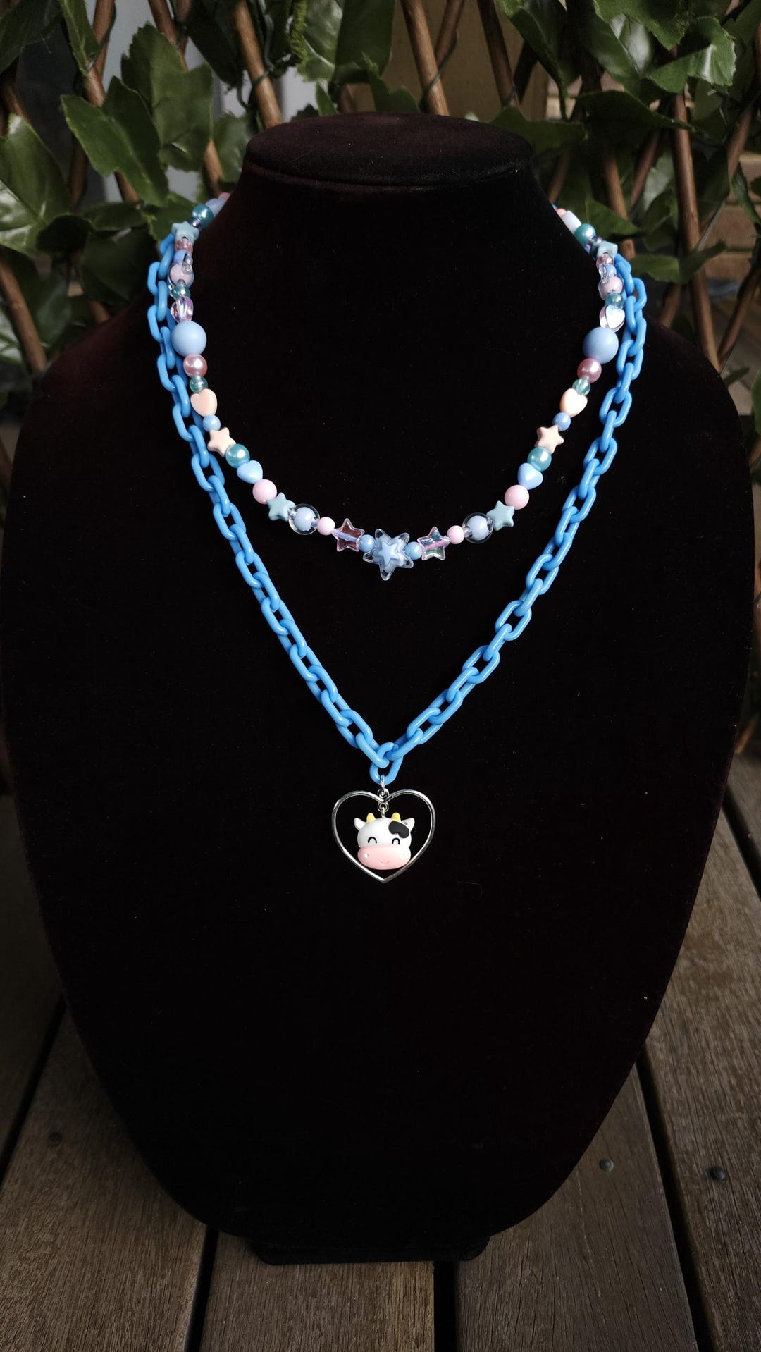 Layered Choker Blue & Pink Cow - Etsy