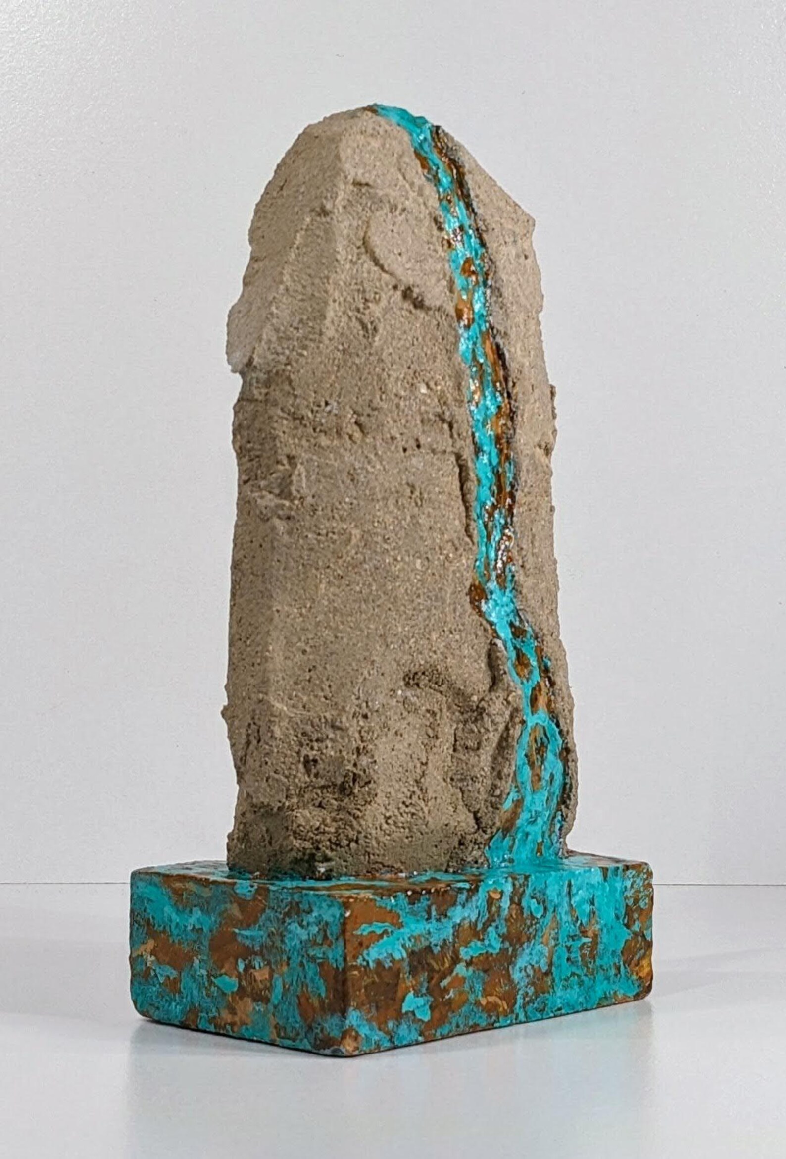 Abstract Concrete Sculpture: Turquoise Patina River Desk Art Southwest ...