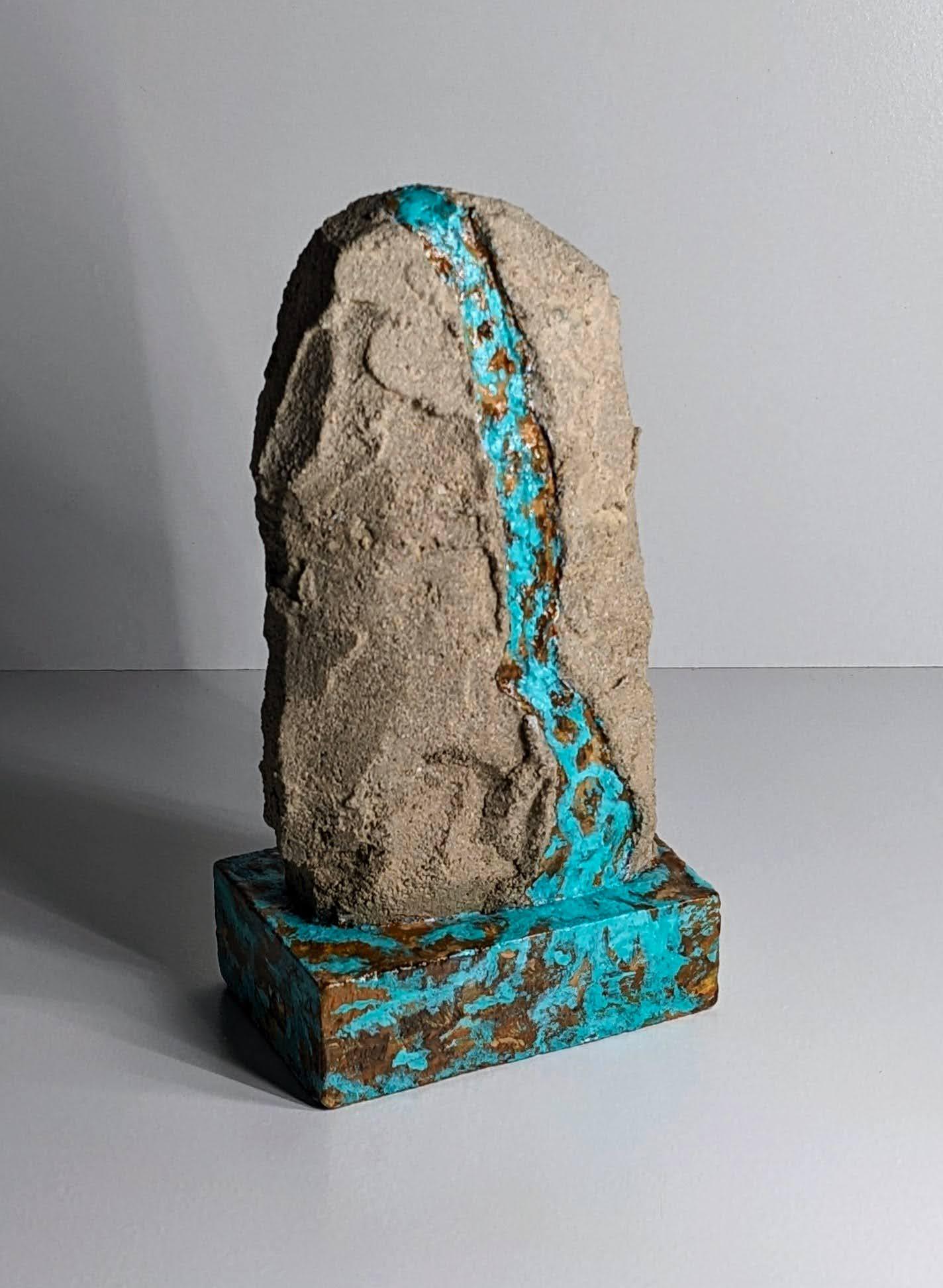 Abstract Concrete Sculpture: Turquoise Patina River Desk Art Southwest ...