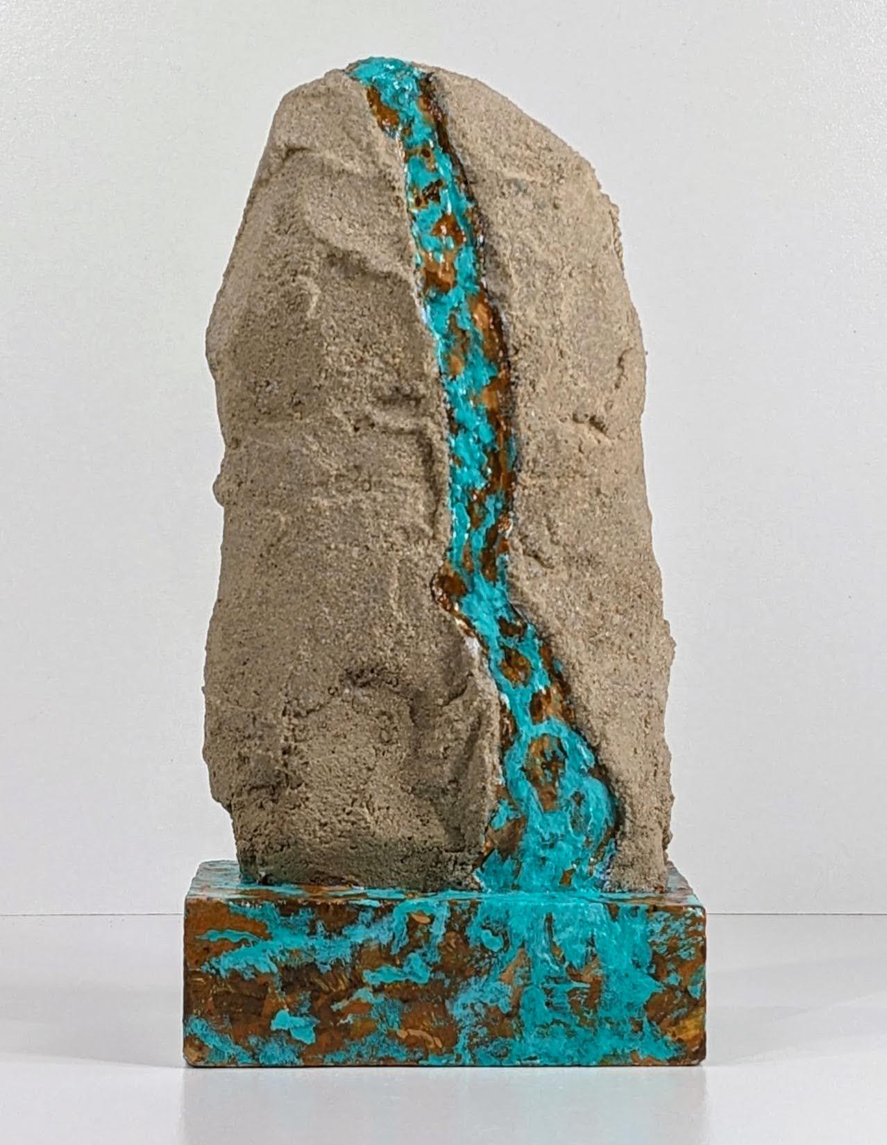 Abstract Concrete Sculpture: Turquoise Patina River Desk Art Southwest ...