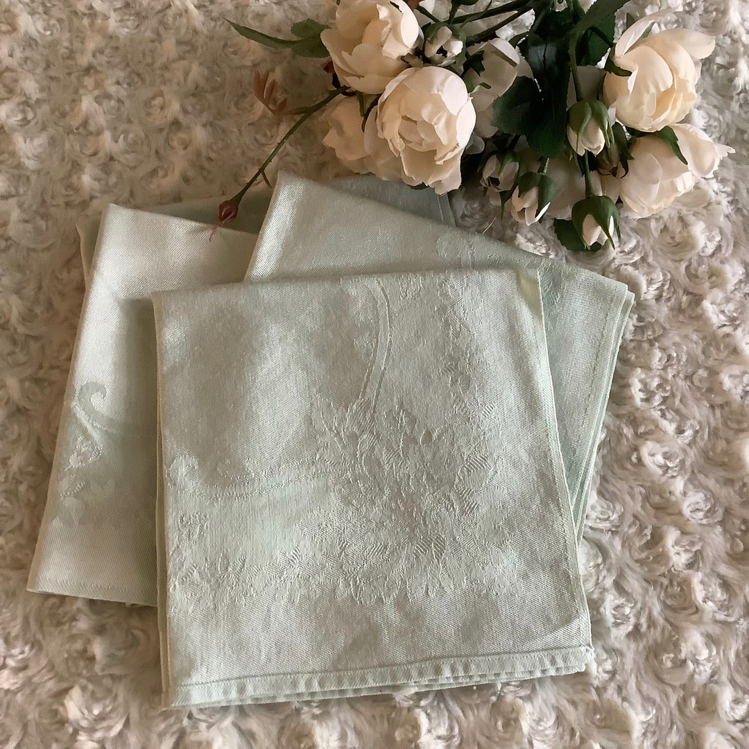 Mint Green Damask Floral Small Vintage Cloth Napkins 13.5x13.5" / Table ...