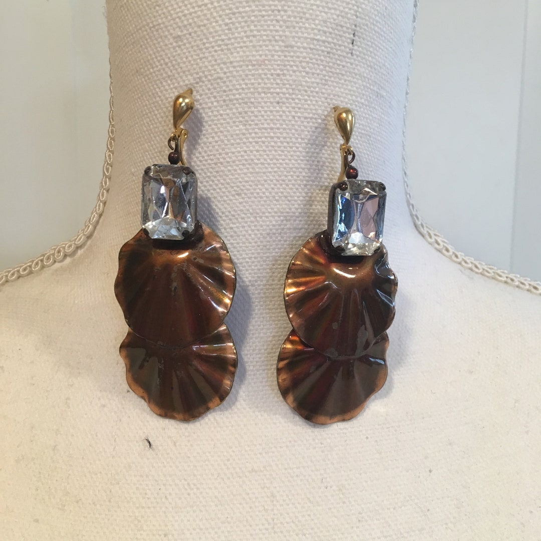 Vintage 80s Large Chunky Gaudy Copper Metal Large Rhinestone - Etsy