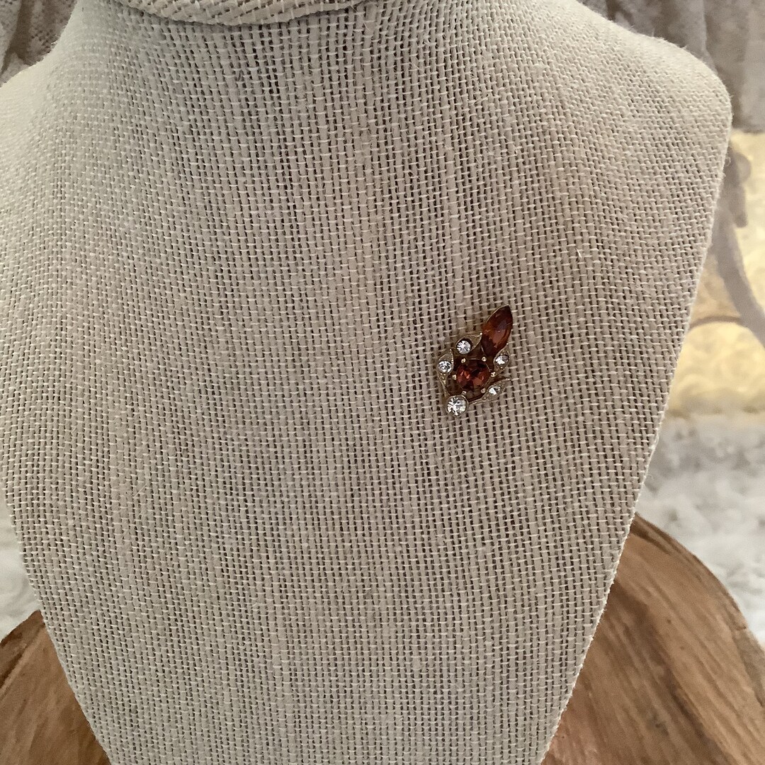 Vintage Gold Amber Rhinestones MCM Artsy Tie Tack Hat Lapel Pin 1 X 1/2 ...