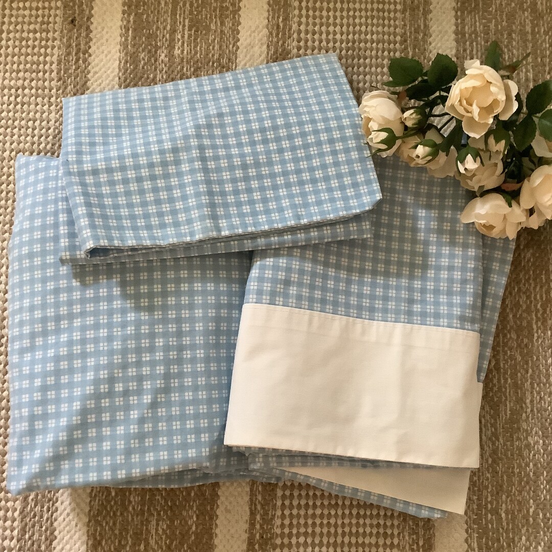 3 Piece Vintage Westpoint Stevens Light Blue White Checker Lattice TWIN ...