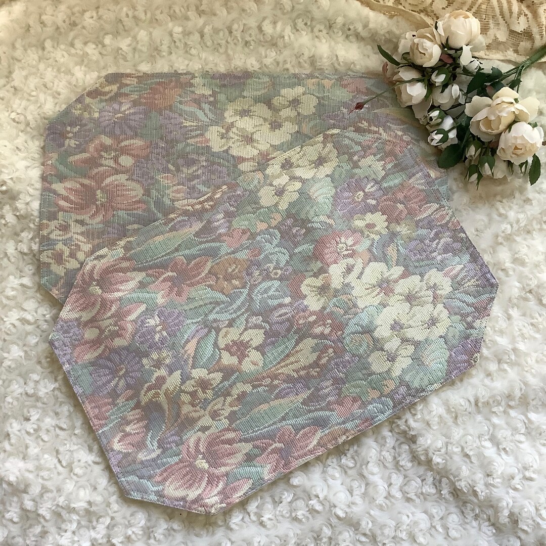 2 Vintage 80s Pastel Lavender Cream Peach Tapestry Style Floral Place ...