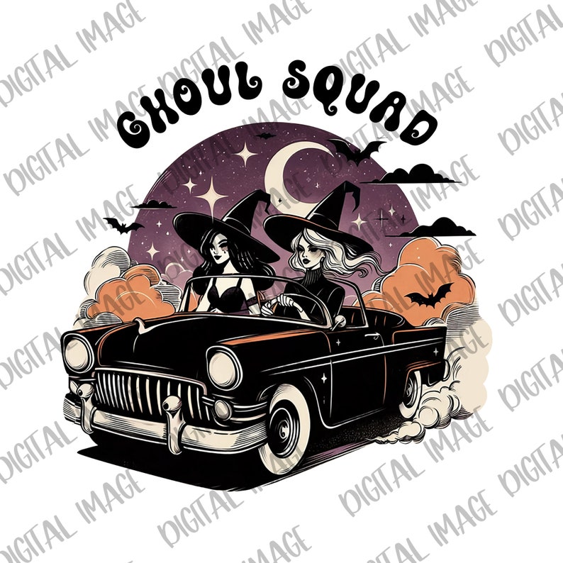 Ghoul Squad Witches in Car, Halloween, Retro, Let’s Go Ghouls, PNG ...