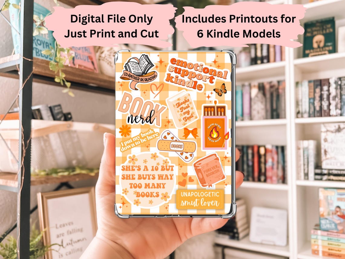 Orange Bookish Kindle Printable Insert, 6 PDF Printable Files for ...