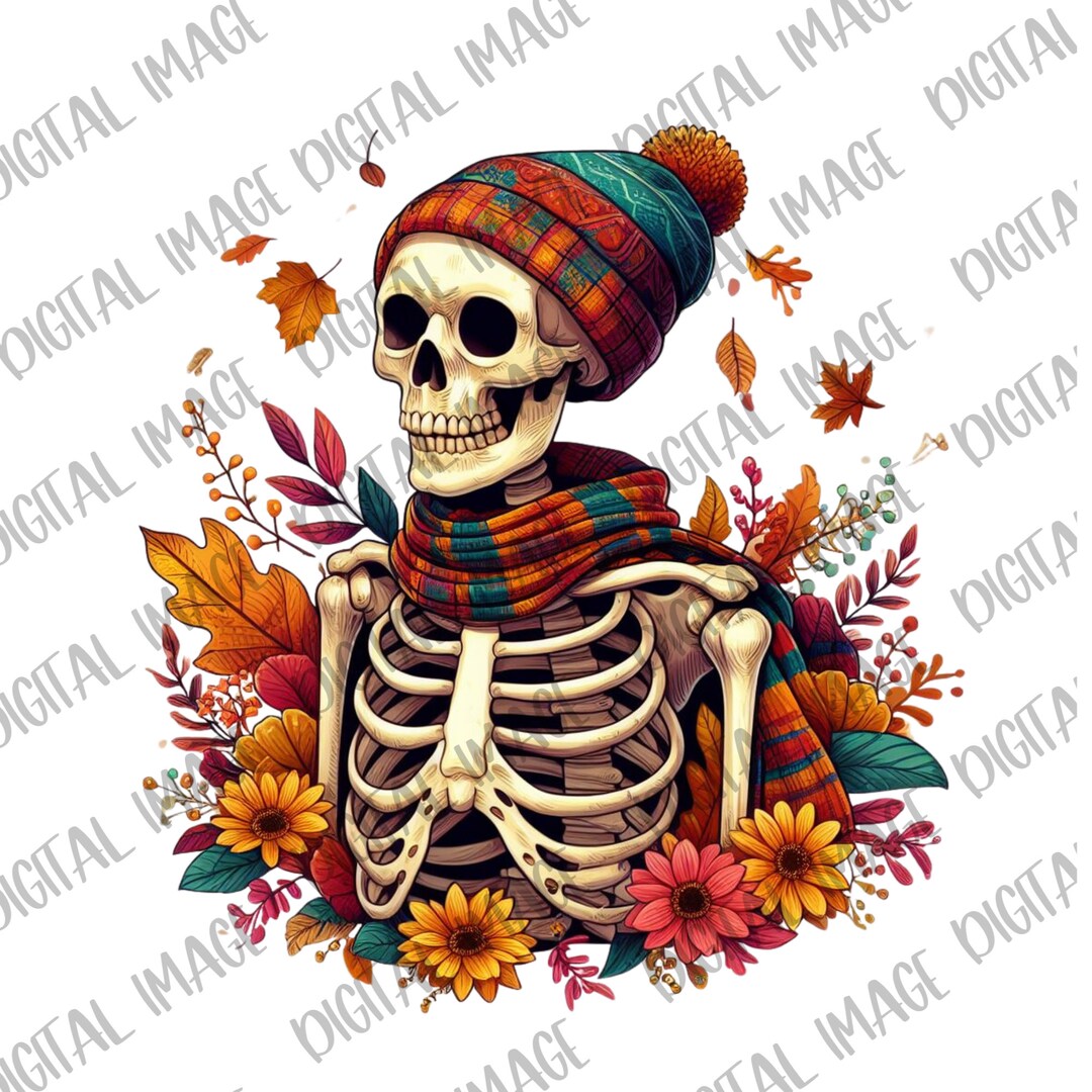 Fall Skeleton, Fall Leaves, Autumn PNG Image, Sublimation, DTF, Shirt ...