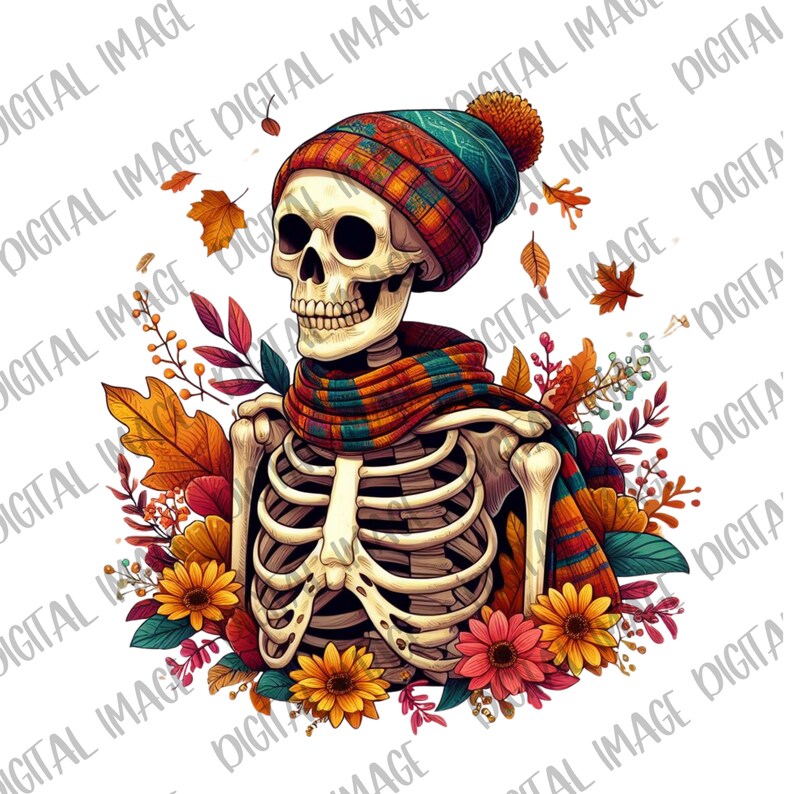 Fall Skeleton, Fall Leaves, Autumn PNG Image, Sublimation, DTF, Shirt ...