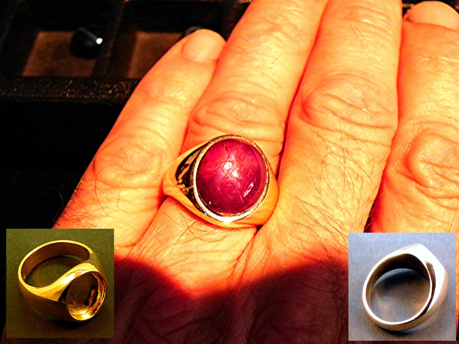 AAA Red Star Ruby Natural 16x12mm 12.79 Carats in Heavy 14K Gold Mens ...