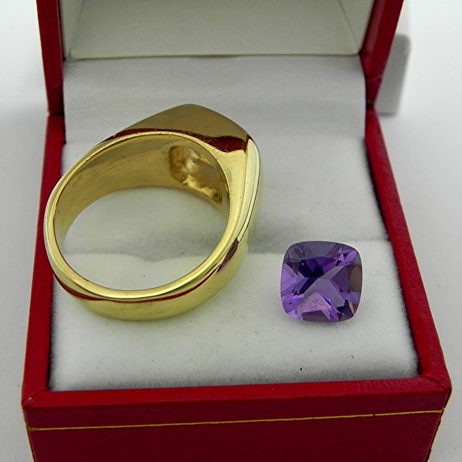 AAAA Brazilian Amethyst 9x9mm 2.70 Carats Heavy 14K Yellow Gold Cushion ...
