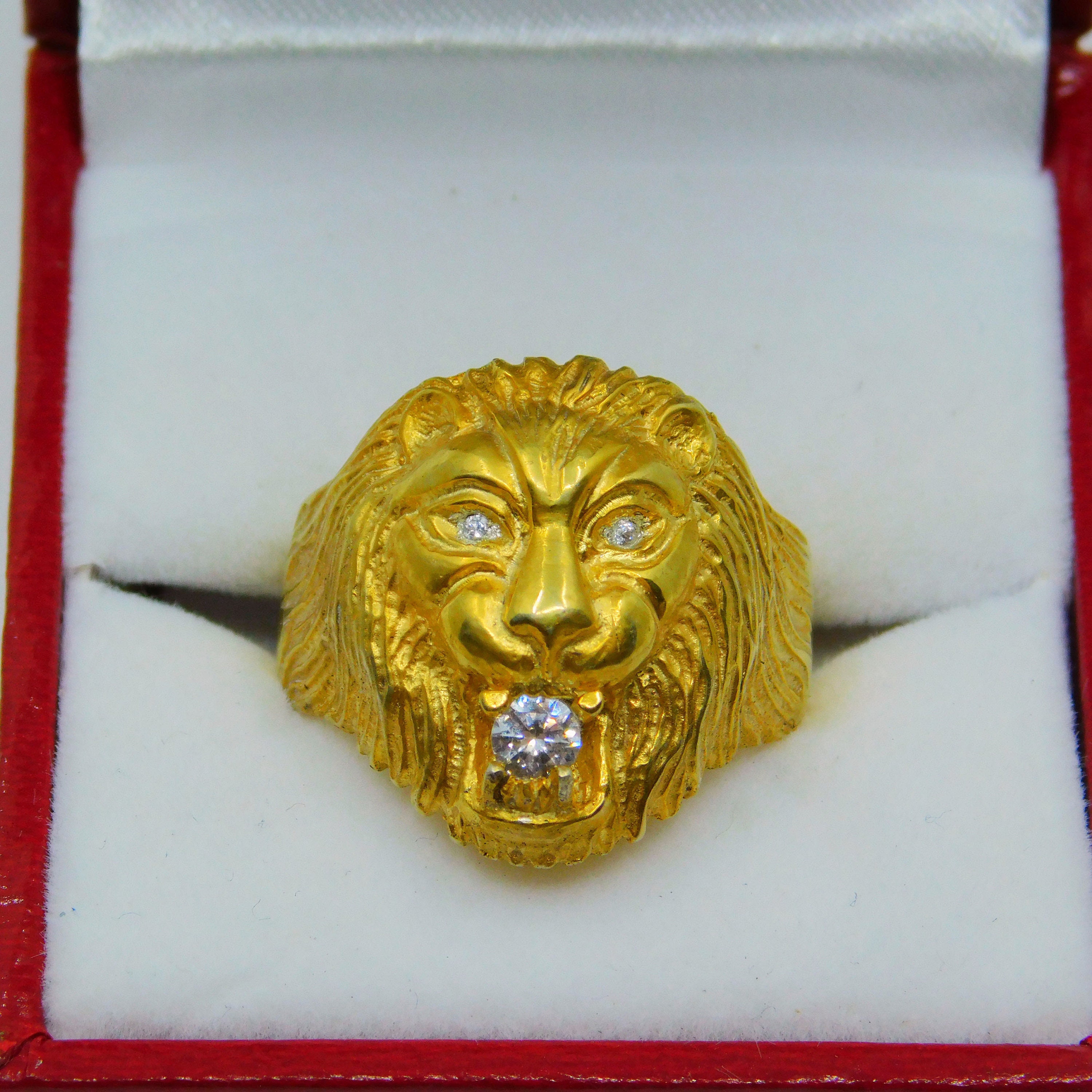 22K Gold Hand-carved Lion Ring set with .17 carats of Diamonds | Etsy