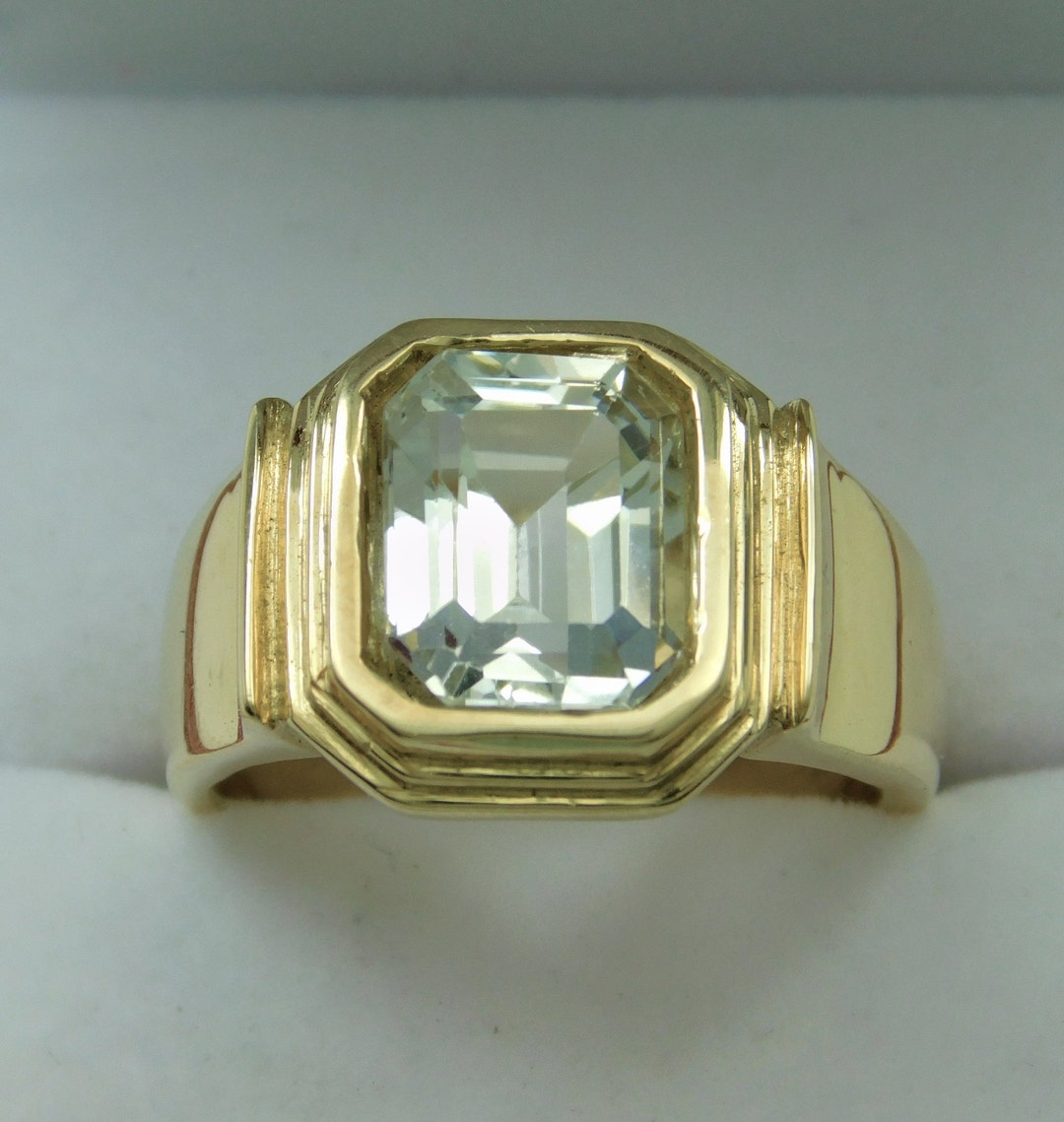 AAAA Super White Topaz 10x8mm 4.71 Carats Heavy 14K Yellow Gold Emerald ...