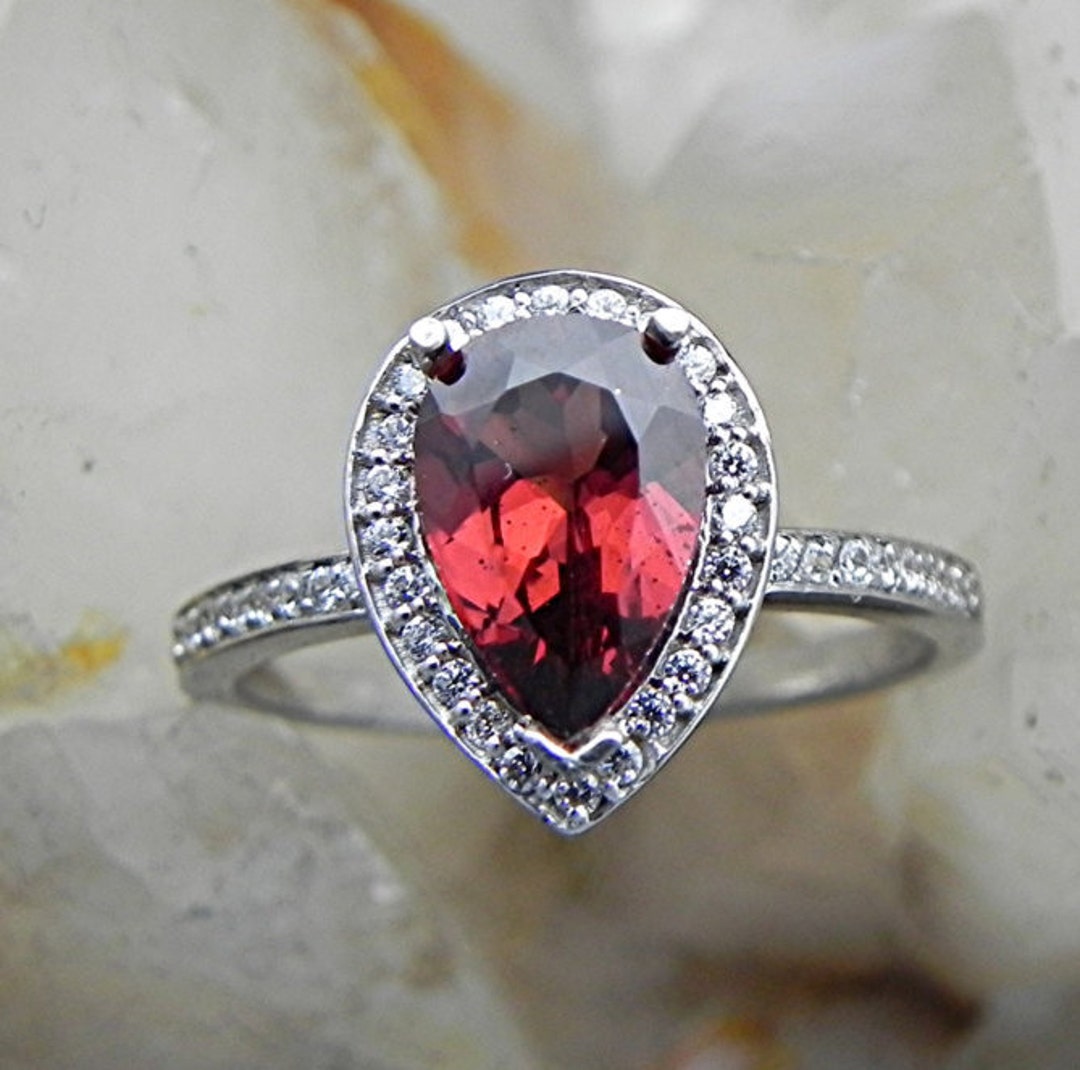 AAA Natural Pyrope Garnet Untreated Pear Shape 1.50 Carats in 14K White ...