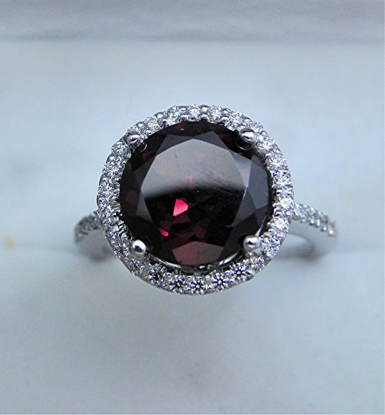 AAA Red Pyrope Garnet 10mm Round 3.57 Carats 14K white gold | Etsy