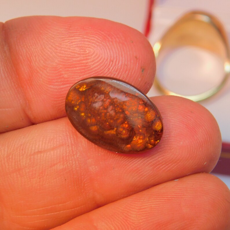 AAAA Imperial Fire Agate From Mexico 19x13mm 7.56 Carats in Heavy 14K ...