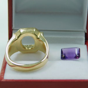 AAAA Amethyst 10x8mm 3.05 Carats Heavy 14K Yellow Gold Emerald Cut Mans ...