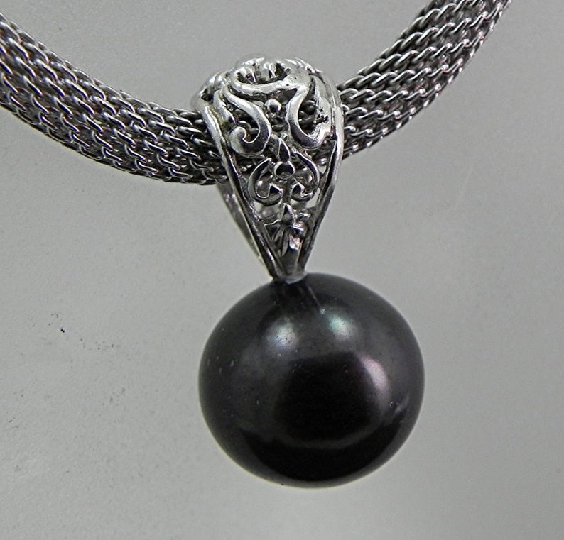 Aaa Black Freshwater Pearl 13mm Sterling Silver Pendant With Etsy