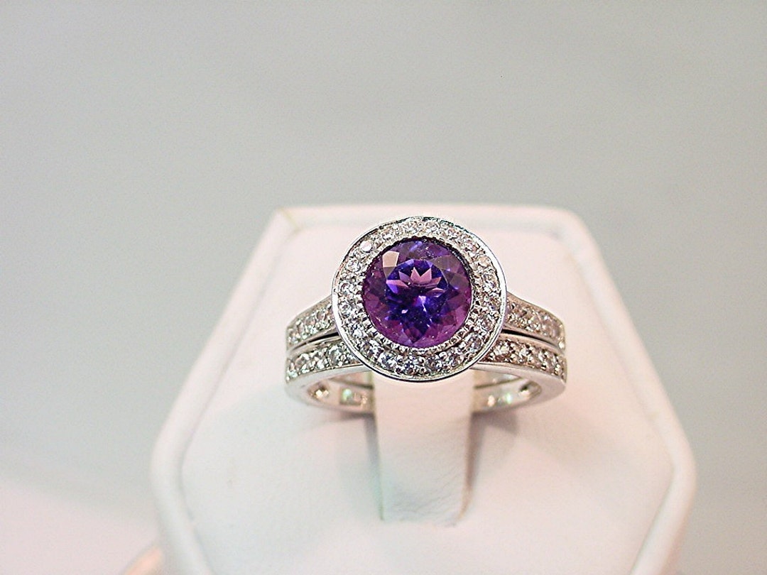 AAAA Brazilian Amethyst 7.0mm 2.12 Carat Round 14K White Gold Bridal ...