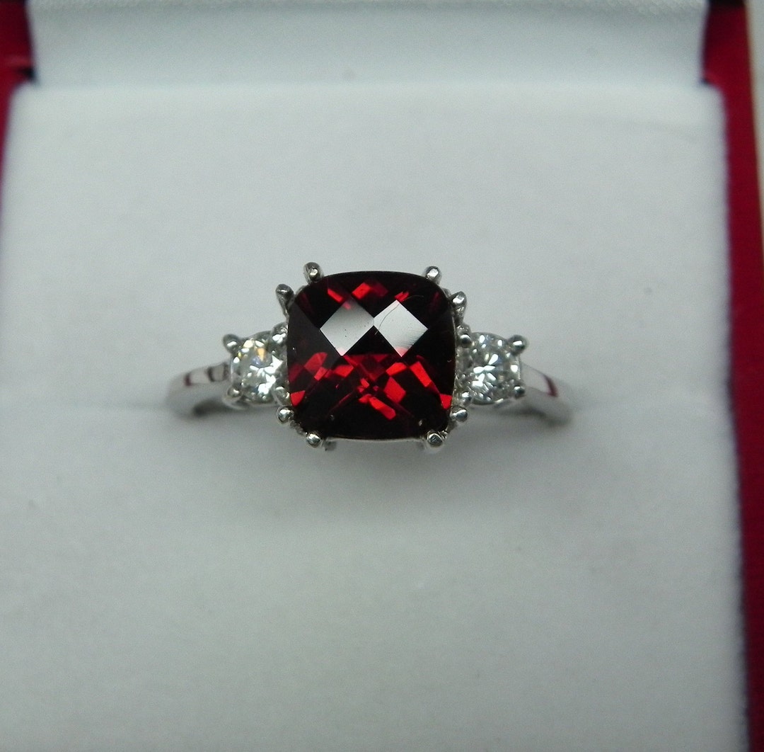AAAA Red Garnet Checkerboard Cushion Cut 8x8mm 2.50 Carats 14K White ...