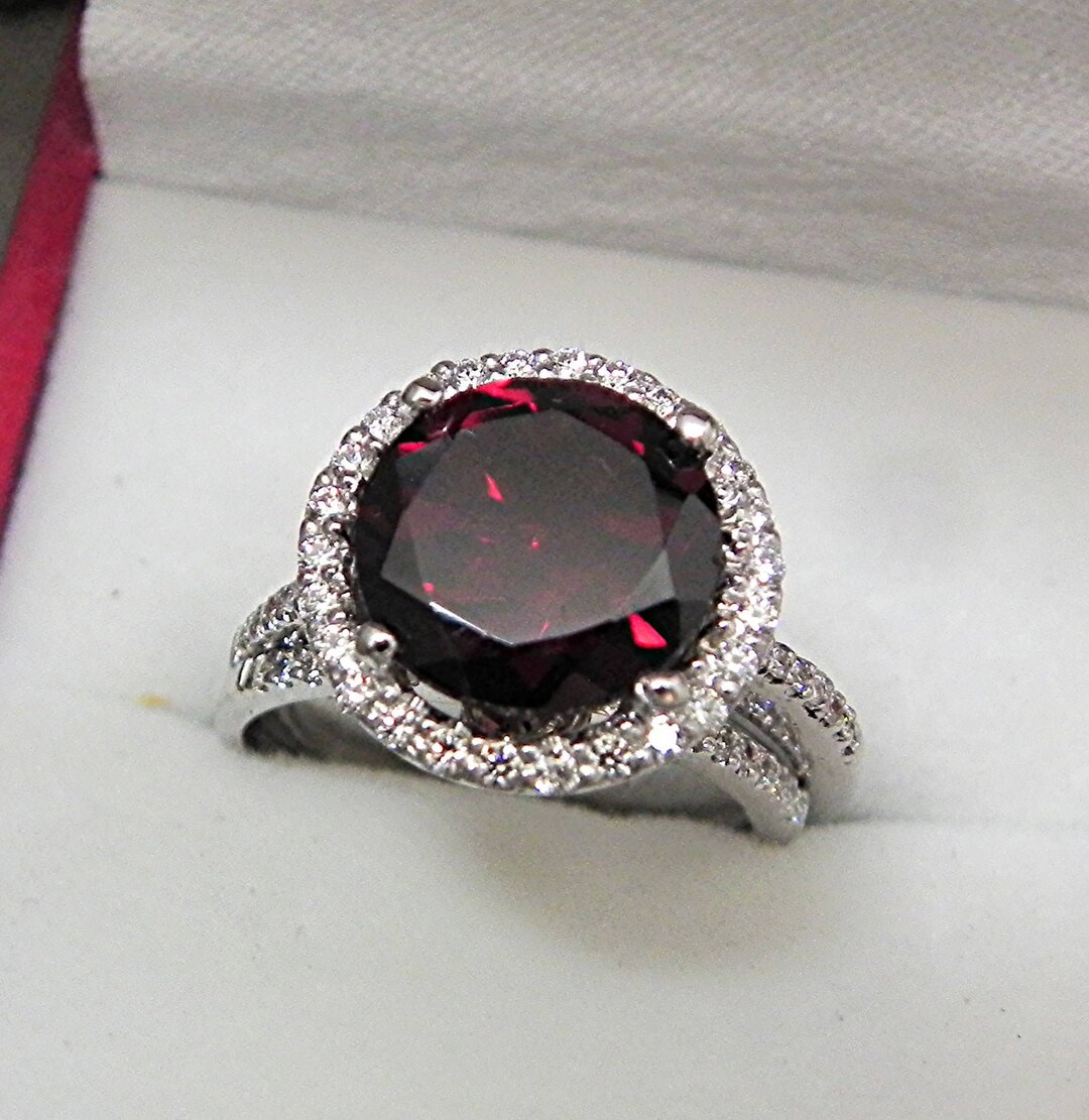 AAA Red Pyrope Garnet 10mm Round 3.57 Carats 14K White Gold Diamond ...
