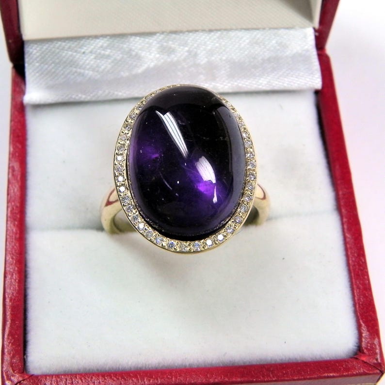AAAA Amethyst 18x13mm 13.10 Carats 14K Yellow Gold Diamond Halo ...