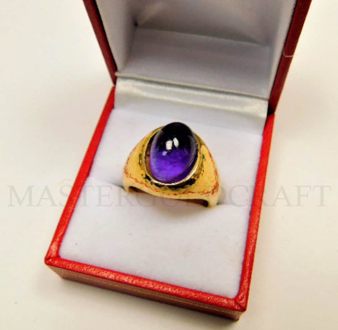 AAAA Amethyst 14x10 Mm 18K Heavy Gold Ring With Hammered or Polished ...