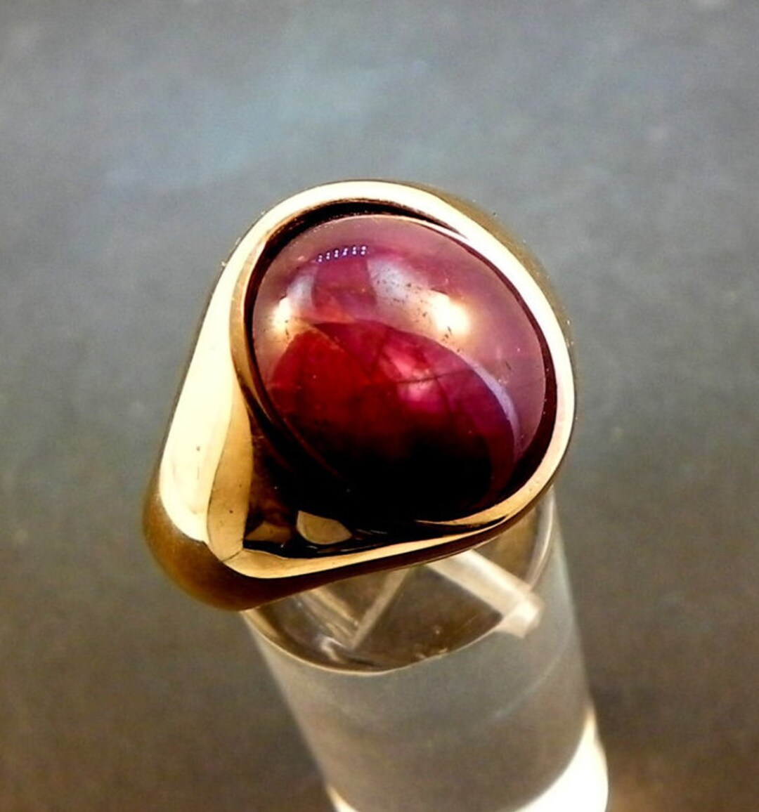 AAA Red Star Ruby Natural 16x12mm 12.79 Carats in Heavy 14K Gold Mens ...