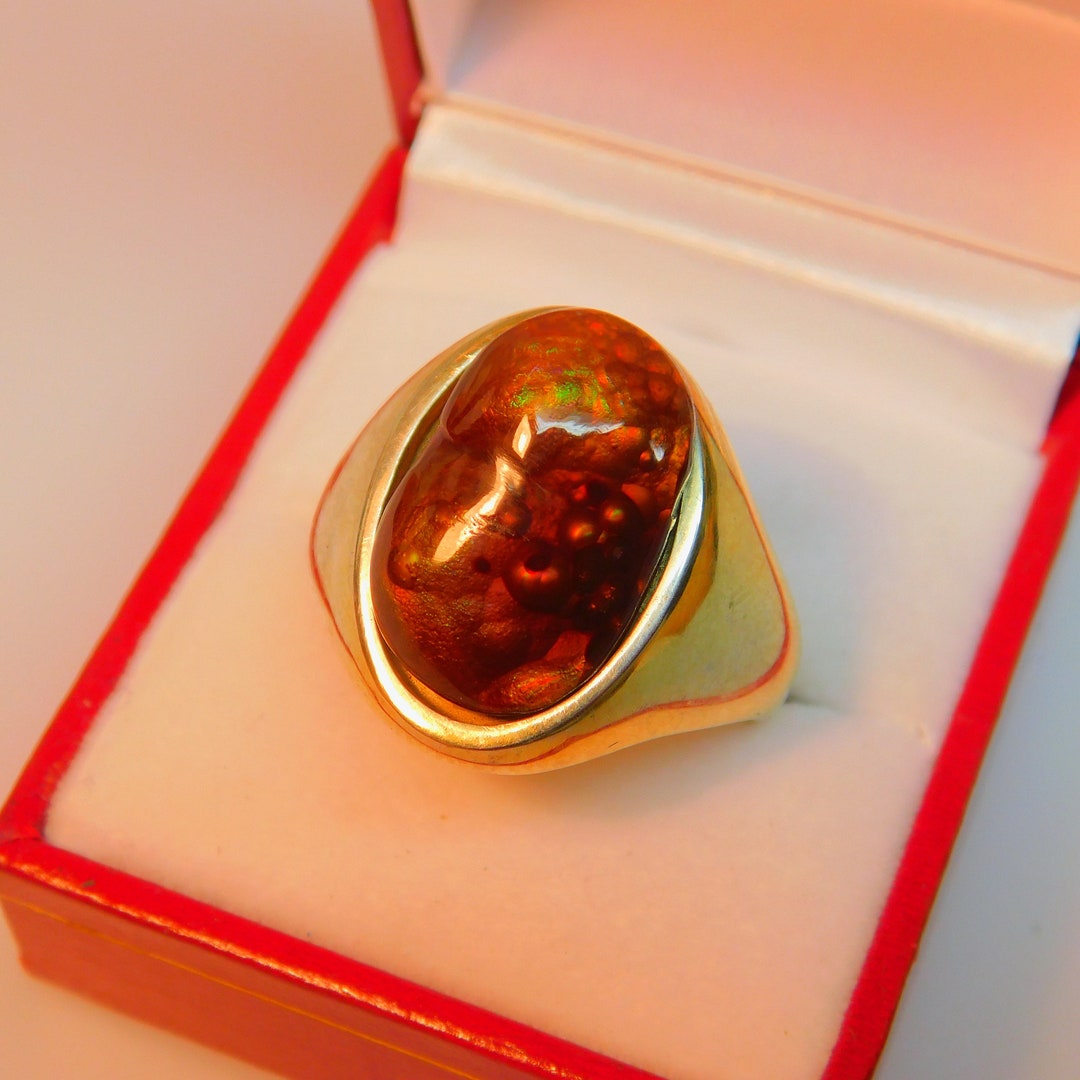 AAAA Imperial Fire Agate from Mexico 19x14mm 10.49 Carats in Heavy 14K ...