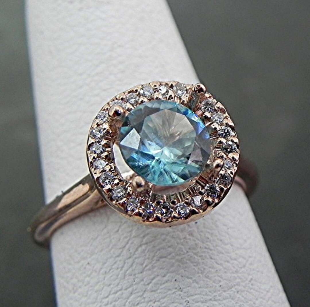 AAA Gahnite Blue Green Spinel 6.85mm 1.43 Carats 14K Rose Gold Diamond ...