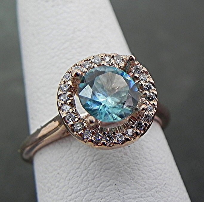 AAA Gahnite Blue Green Spinel 6.85mm 1.43 Carats 14K Rose Gold Diamond ...