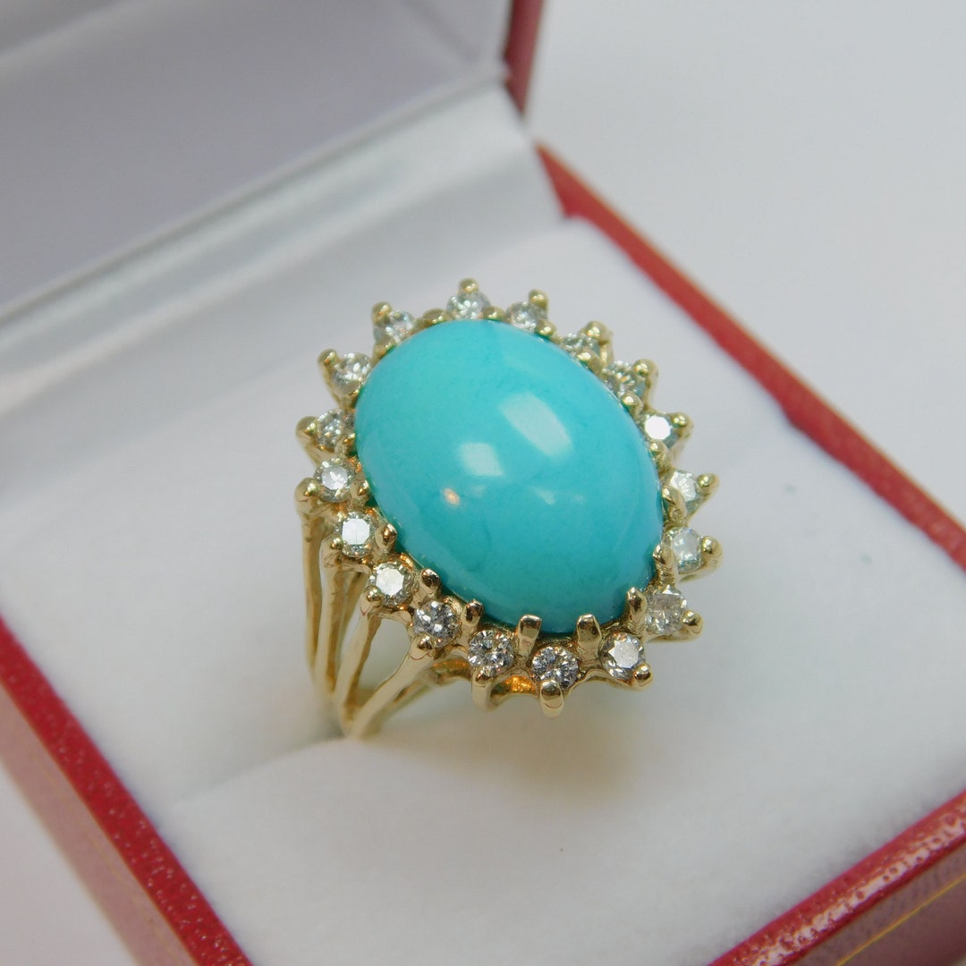 AAAA Sleeping Beauty Turquoise 6.62 Carats 16x12mm in 14K Yellow Gold ...